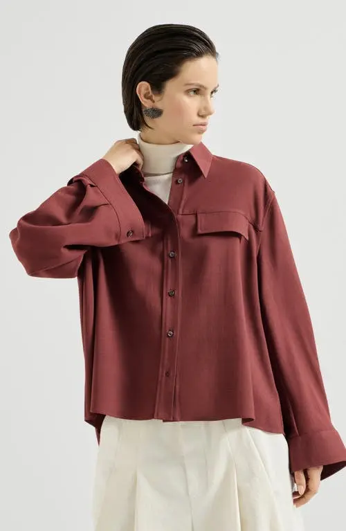 Brunello Cucinelli Virgin Wool Fluid Twill Cropped Shirt - Wine