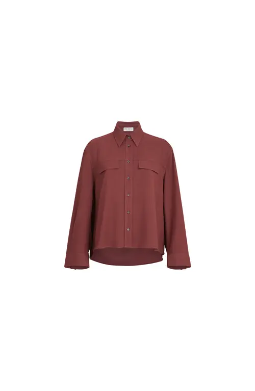 Brunello Cucinelli Virgin Wool Fluid Twill Cropped Shirt