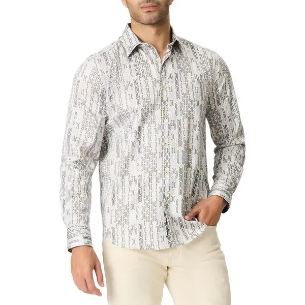 Robert Graham Missing Links Long Sleeve Stretch Cotton Shirt - Khaki