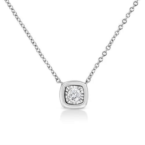 HAUS OF BRILLIANCE 925 Sterling Silver 1/10 Ctw Miracle Set Round Diamond Mixed Shape Pendant Necklace - Cushion Shape