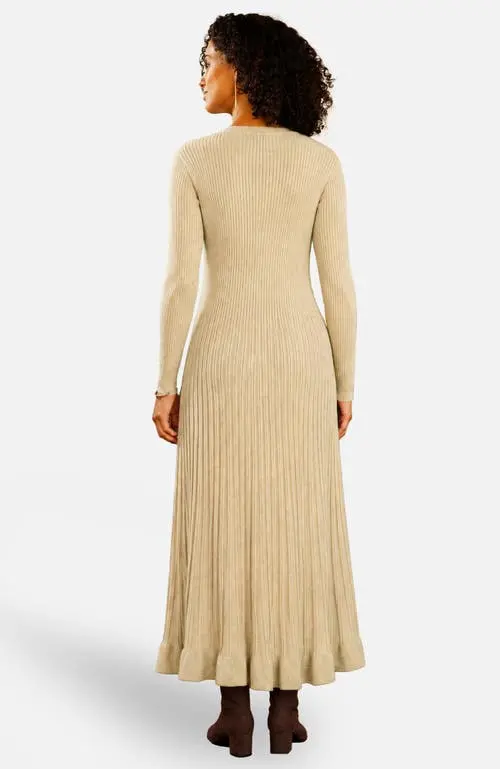 YUMI Button-front Knitted Ribbed Dress