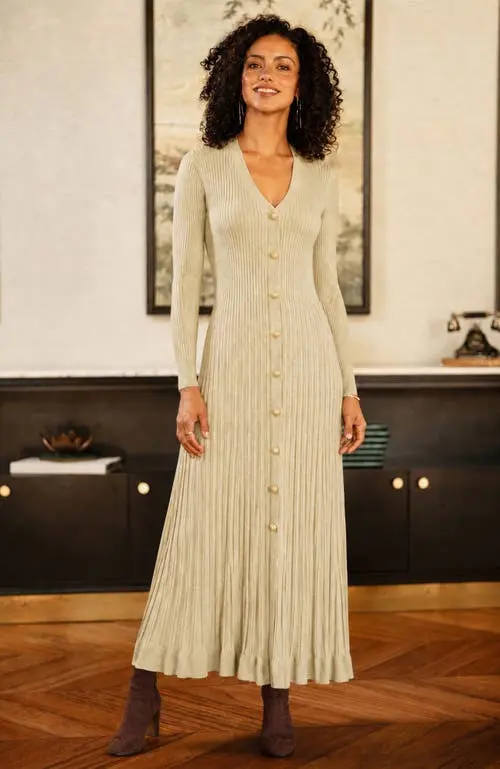 YUMI Button-front Knitted Ribbed Dress