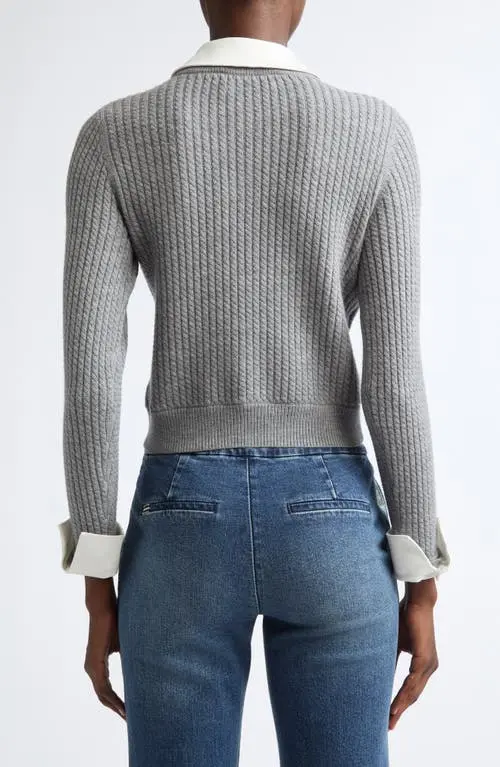 Alice + Olivia Porla Double Collar Wool Blend Sweater - Medium Heather Grey