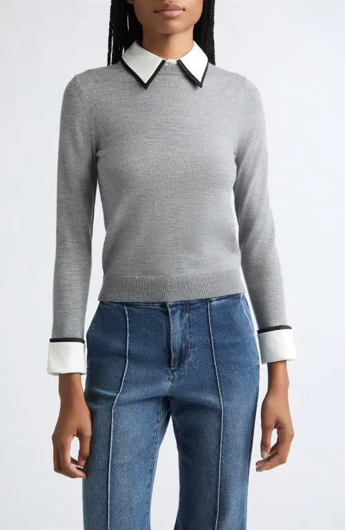 Alice + Olivia Porla Double Collar Wool Blend Sweater - Medium Heather Grey