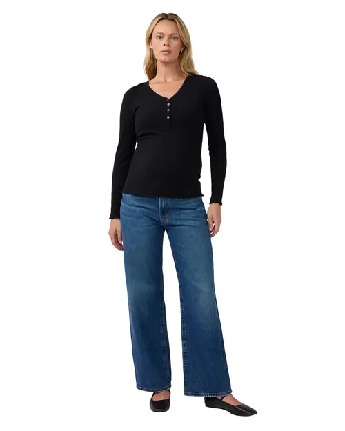 Ingrid & Isabel® Long Sleeve Rib Maternity Nursing Henley - Black