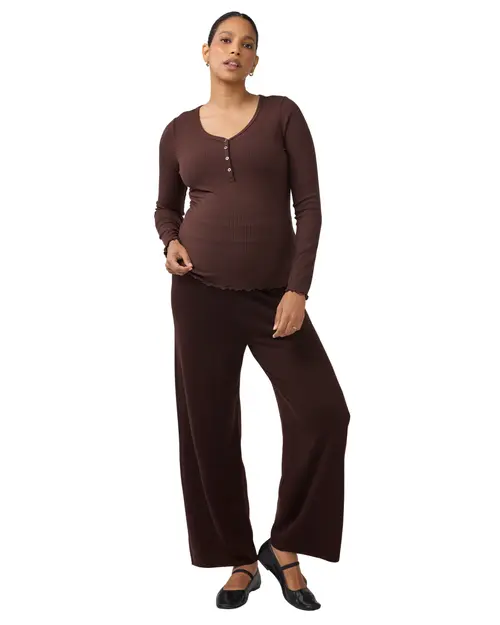 Ingrid & Isabel® Ribbed Nursing Henley - Coffee Bean