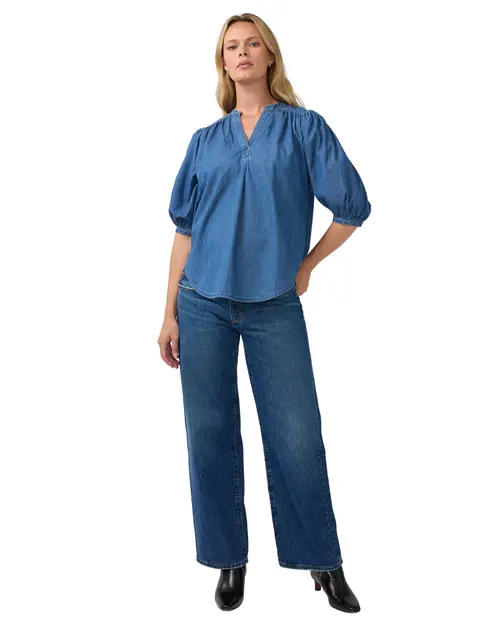 Ingrid & Isabel® Relaxed Popover Chambray Maternity Shirt - Medium Wash