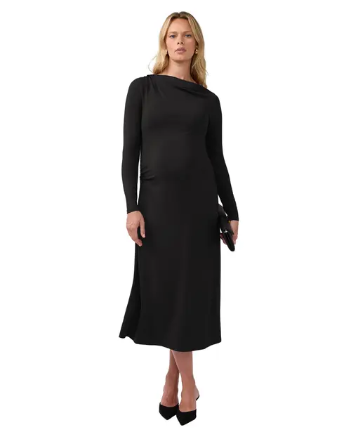 Ingrid & Isabel® Ruched Mock Neck Maternity Midi Dress - Black