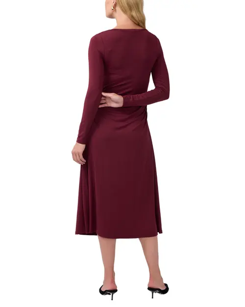 Ingrid & Isabel® Ruched Long Sleeve Mock Neck Maternity Midi Dress - Cranberry
