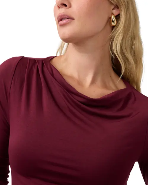 Ingrid & Isabel® Ruched Long Sleeve Mock Neck Maternity Midi Dress - Cranberry