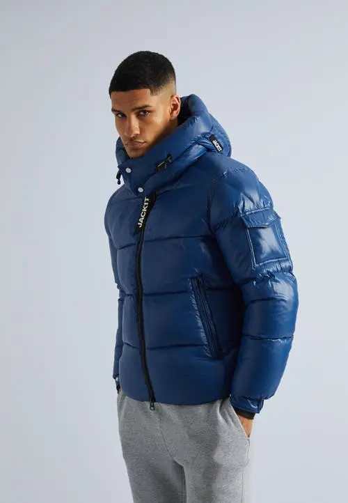 JACK1T Hooded Down Puffer Jacket - Blue Moon/black