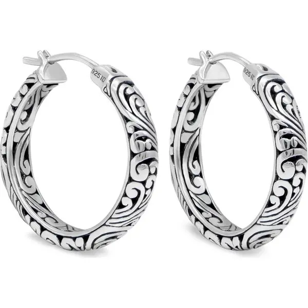 DEVATA 25mm Filigree Hoop Earrings - Silver