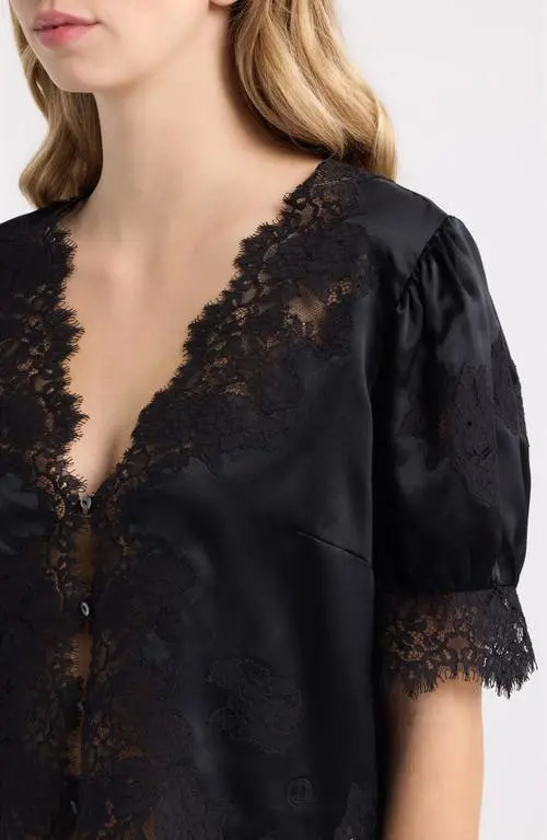 DÔEN Idella Lace Silk Top - Black