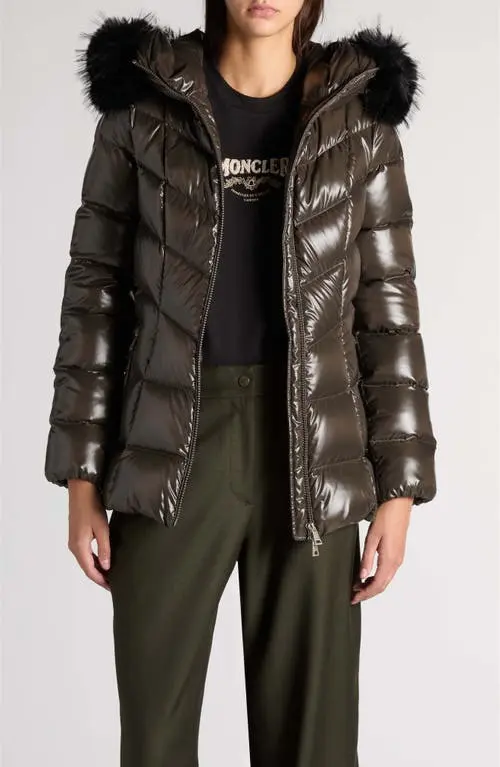 Moncler Fulmar Down Puffer Jacket With Faux Fur Trim - Green