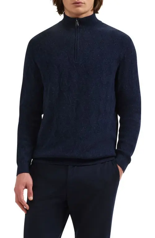 Bugatchi Wool & Cashmere Blend Quarter Zip Sweater - Navy