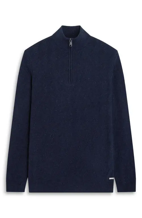 Bugatchi Wool & Cashmere Blend Quarter Zip Sweater - Navy