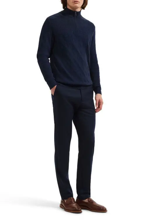 Bugatchi Wool & Cashmere Blend Textured Diamond Motif Quarter-zip Sweater - Navy