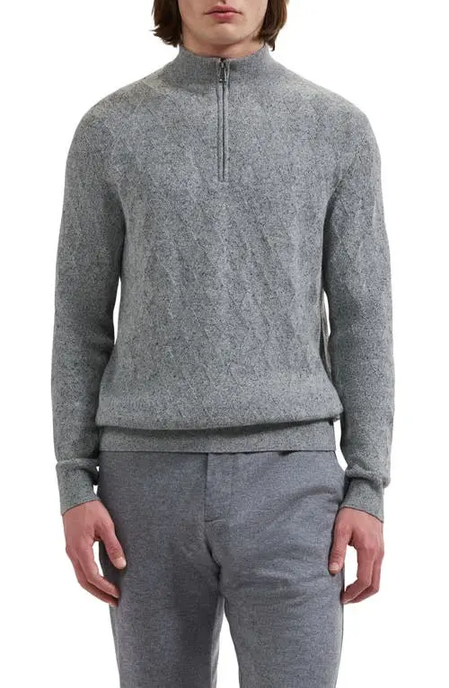 Bugatchi Wool & Cashmere Blend Textured Diamond Motif Quarter-zip Sweater - Smoke Grey
