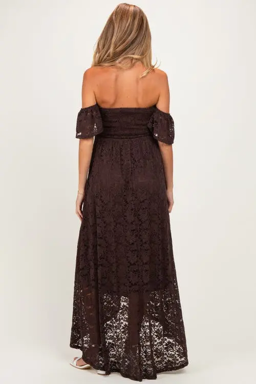 PINKBLUSH Lace Off-the-shoulder High-low Maternity Maxi Dress