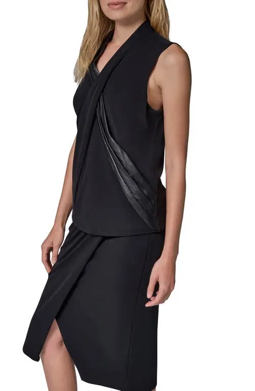 Donna Karan New York Sleeveless Top With Faux Leather Trim