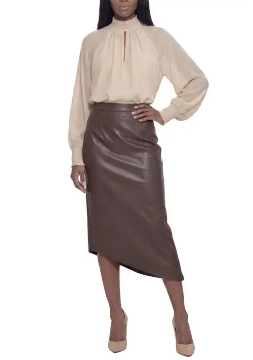 AREA STARS Bailey Skirt Asymmetrical Hem Midi Skirt - Brown