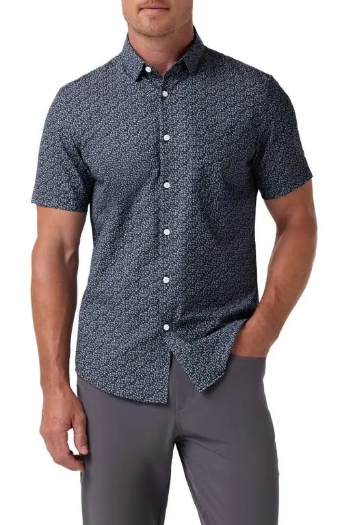 Mizzen+main Halyard Trim Fit Short Sleeve Performance Button-up Shirt - Navy Ditsy