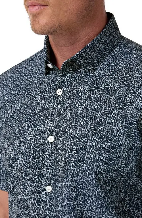 Mizzen+main Halyard Trim Fit Short Sleeve Performance Button-up Shirt - Navy Ditsy