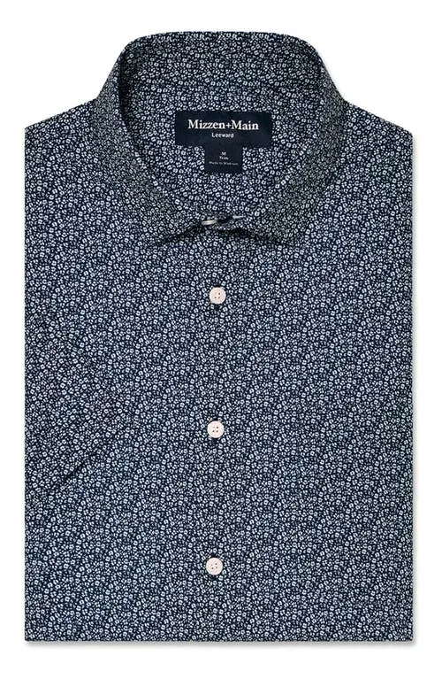 Mizzen+main Halyard Trim Fit Short Sleeve Performance Button-up Shirt - Navy Ditsy