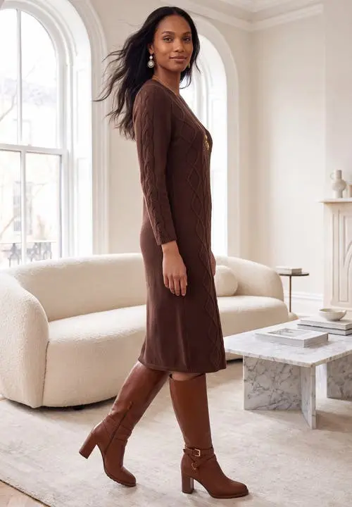 JESSICA LONDON Cable Knit Sweater Dress