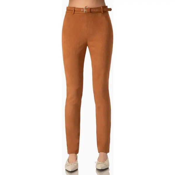 IVONNE High-rise Skinny Pants With Removable Belt In Faux Suede - Chedron