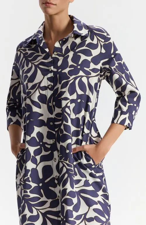 Ronen Chen Graphic Botanical Print Cotton Button-down Dress