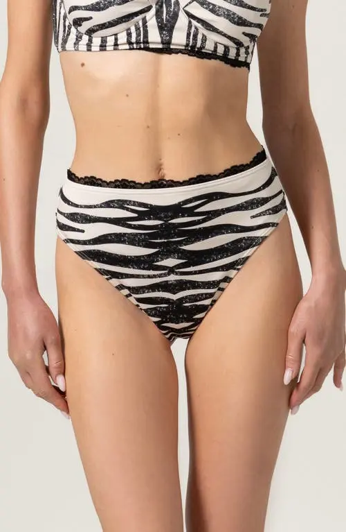 JESSIE ZHAO NEW YORK Zebra Stripe Bikini Bottom - White