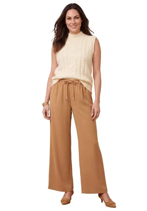 JESSICA LONDON The Effortless Drawstring Wide Leg Pant - Camel