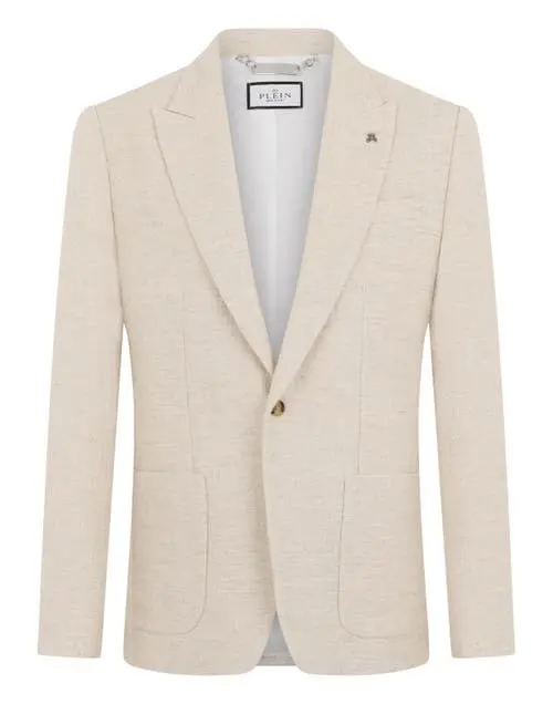 Philipp Plein Linen Blazer Gigolo Fit - Offwhite