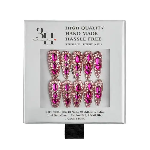 3H NAILS Diamond Diva Long Almond Press-on Nails