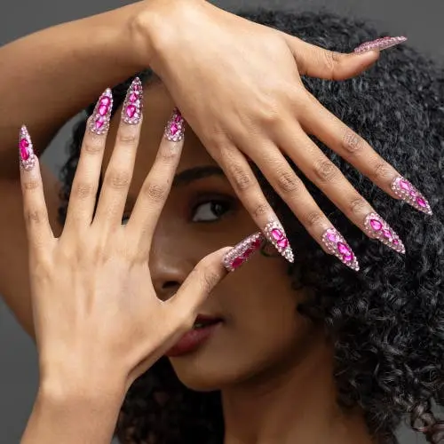 3H NAILS Diamond Diva Long Almond Press-on Nails