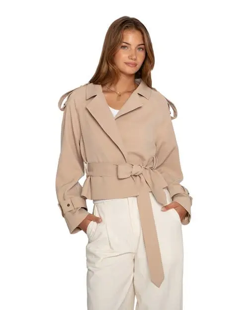BELLE & BLOOM Fast Car Cropped Trench - Light Beige