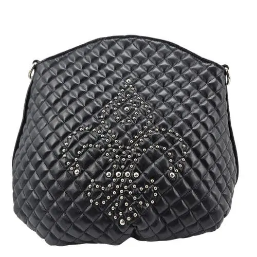 MADISON MAISON Quilted Fleur De Lis Shoulder Bag - Navy