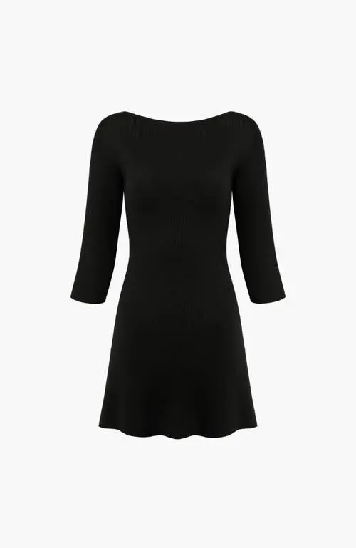 ODDLI Knit 3/4 Sleeve Boat Neck Dress - Black