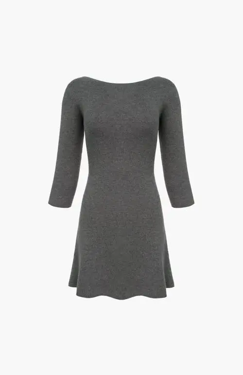 ODDLI Knit 3/4 Sleeve Boat Neck Dress - Grey