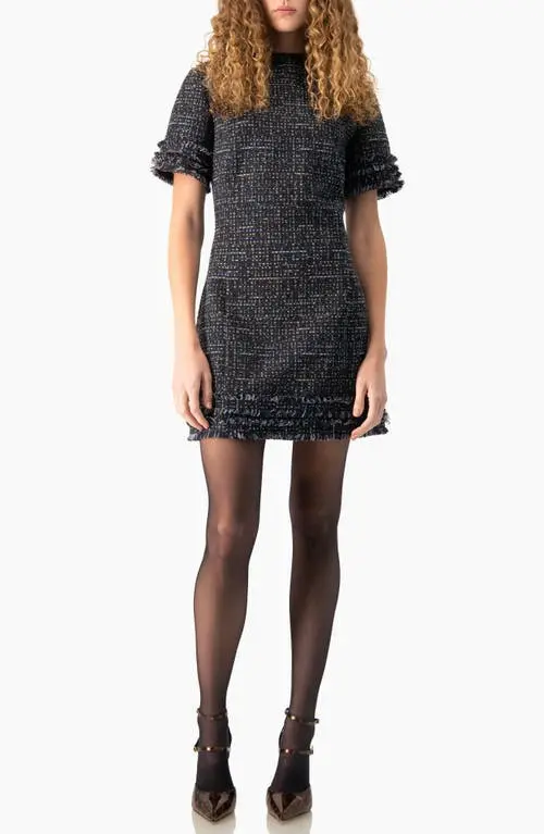 IVONNE Tweed Sheath Dress With Fringe Details