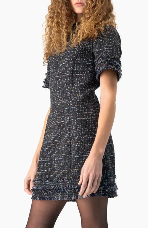 IVONNE Tweed Sheath Dress With Fringe Details