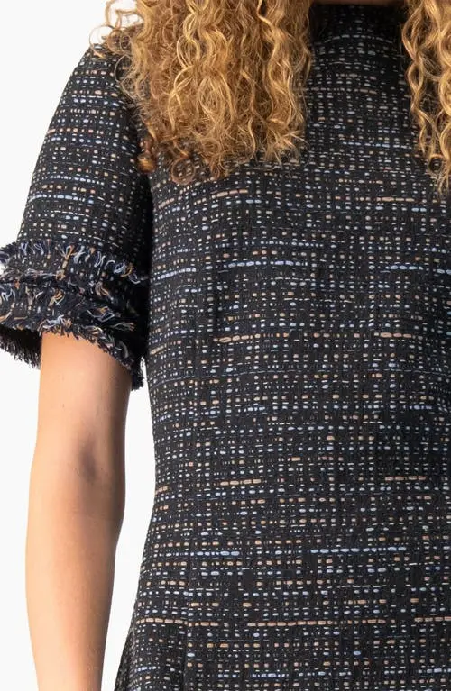 IVONNE Tweed Sheath Dress With Fringe Details