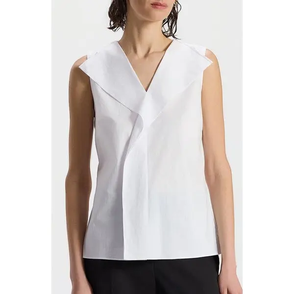 Ronen Chen Riley Sleeveless Collared Cotton Top - White