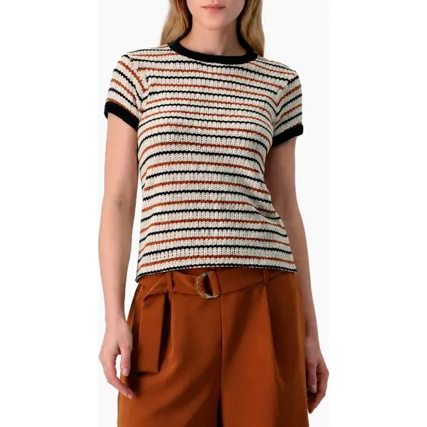 IVONNE Striped Knit Crewneck Blouse - Ivory