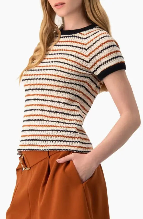 IVONNE Striped Knit Crewneck Blouse