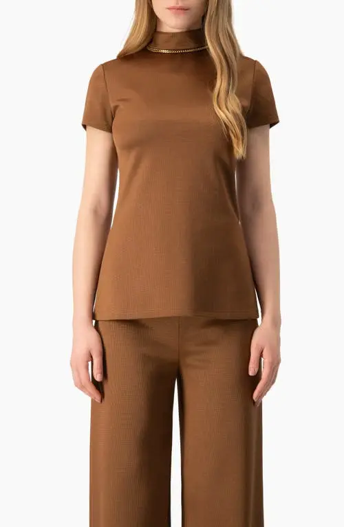 IVONNE Side-slit High-neck Short Sleeve Blouse