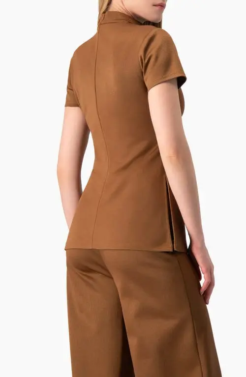 IVONNE Side-slit High-neck Short Sleeve Blouse