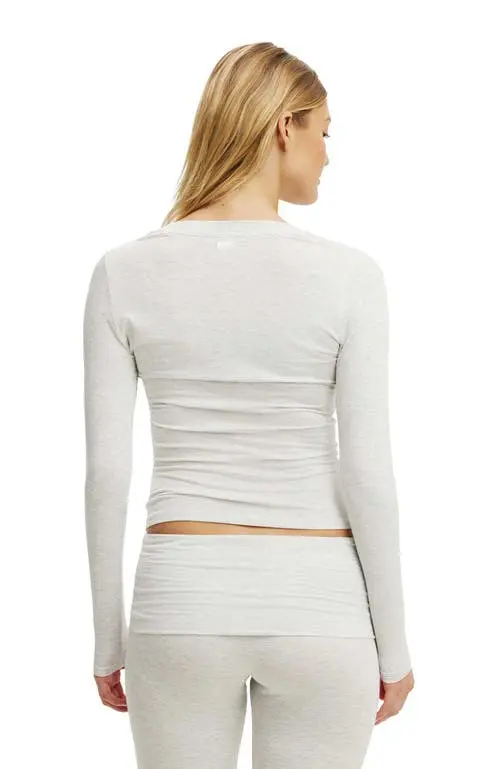 Cotton:on Airy Soft Lounge Henley Long Sleeve Top - Smooth Light Grey Marle