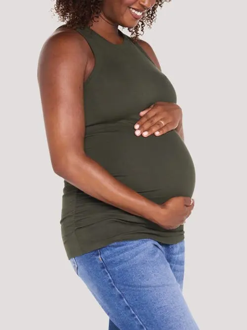 Motherhood Maternity Crew Neck Side Ruched Tank - Deep Depths